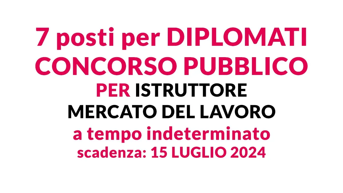 7 posti per DIPLOMATI concorso pubblico per ISTRUTTORE MERCATO DEL LAVORO a tempo indeterminato ...